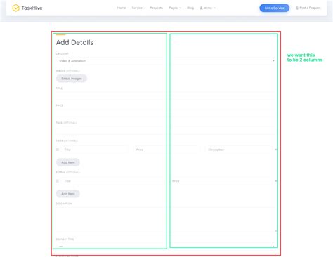 how can i create a two column layout on the submit listing page