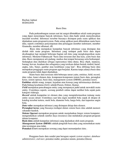 Rayhan Aghnat Tugas Essay Basis Data I Pdf Bisnis Komputer