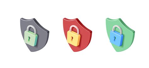 자물쇠가 있는 컬러 보호 방패 3d 보호 보안 및 신뢰성의 상징입니다 사실적인 아이콘 웹 디자인 개인 데이터 보호 벡터 일러스트 레이 션 0명에 대한 스톡 벡터 아트 및
