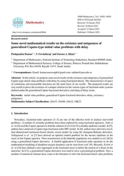 Pdf Some Novel Mathematical Results On The Existence And Uniqueness Of Generalized Caputo Type