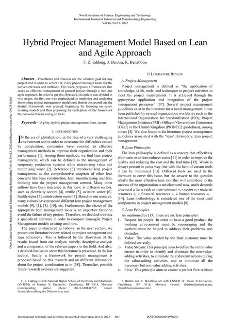 PDF Hybrid Project Management Model Based On Lean And Agile Approach