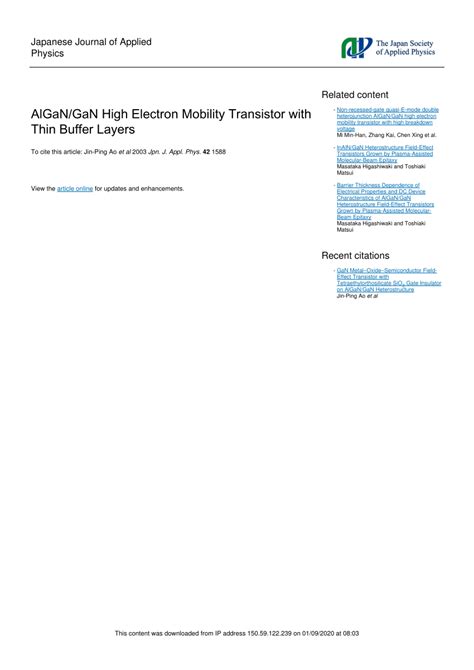 Pdf Algangan High Electron Mobility Transistor With Thin Buffer Layers