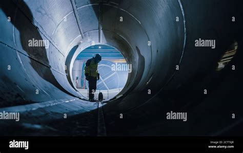 Professional Heavy Industry Welder Working Inside Pipe Construction Of The Oil Natural Gas And