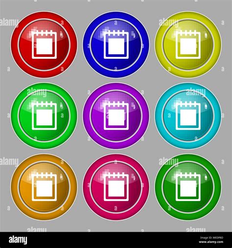 Notepad Icon Sign Symbol On Nine Round Colourful Buttons Vector Illustration Stock Vector