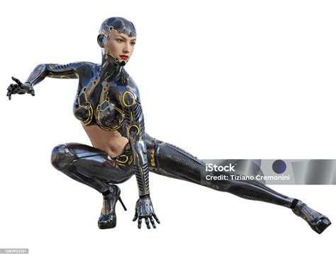 미래 전사 검은 금속 갑옷을 입은 사이보그 여성 3d 일러스트 3차원 형태에 대한 스톡 사진 및 기타 이미지 3차원 형태