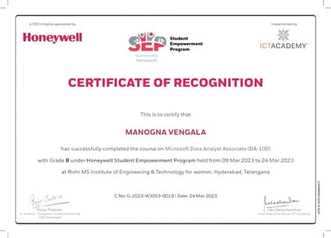 Manogna Vengala On Linkedin Honeywell Ictacademy Dataanalytics Mircosoft Powerbi