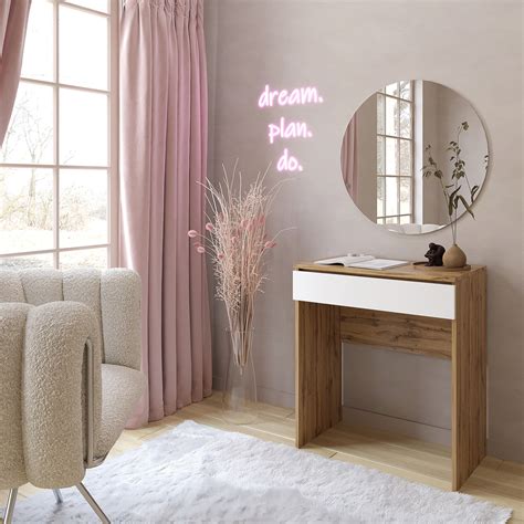 Туалетний столик із круглим дзеркалом 750 700 450 мм Дуб Тахо Білий продаж ціна у Білгород