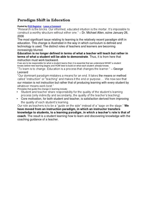 Paradigm Shift In Education Download Free Pdf Educational