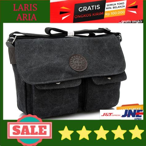 Jual Tas Selempang Bahan Canvas Kanvas Berkualitas Elegan Pria Dan Wanita Tas Slempang Hitam