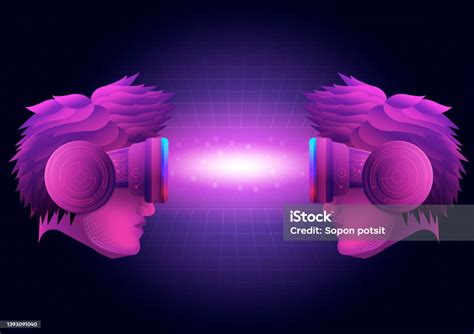 두 남자 머리는 메타버스의 경험을 위해 Vr 가상 현실 고글을 사용합니다 3차원 형태에 대한 스톡 벡터 아트 및 기타 이미지 3차원 형태 Revolution 가상현실