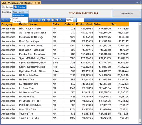 Ssrs Report Parameter Static Values