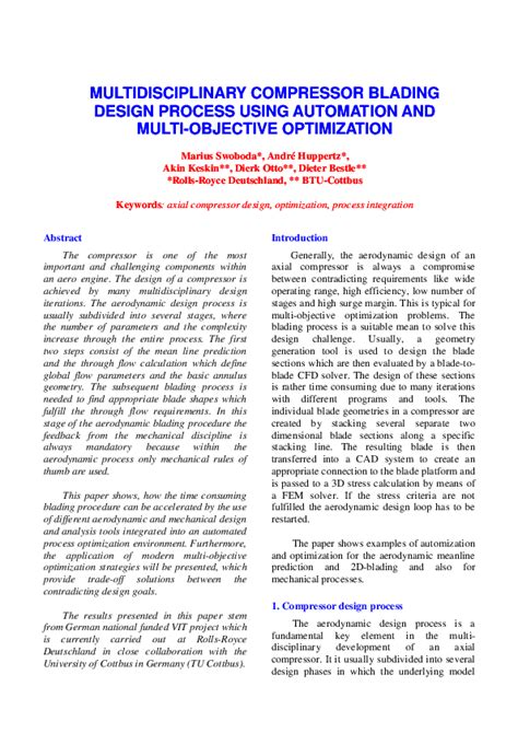 Pdf Multidisciplinary Compressor Blading Design Process Using Automation And Multi Objective