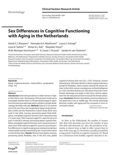 Pdf Sex Differences In Cognitive Functioning With Aging In The Netherlands