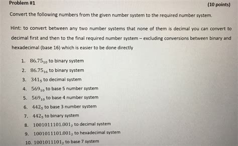 solved problem 1 10 points convert the following numbers
