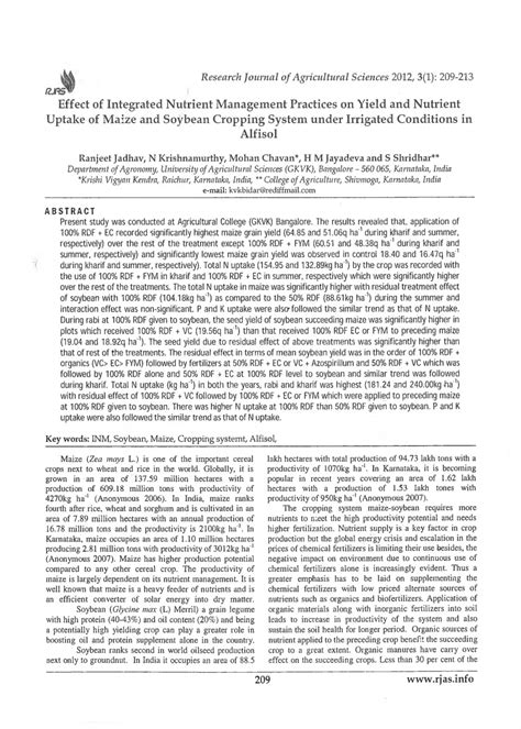 Pdf Effect Of Integrated Nutrient Management Practices On Yield And Nutrient Uptake Of Maize