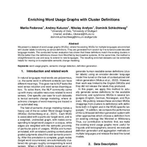 Enriching Word Usage Graphs With Cluster Definitions Acl Anthology