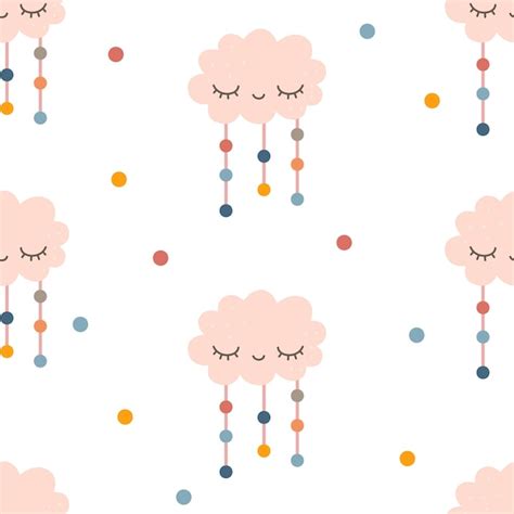 Premium Vector Seamless Pattern With Cute Clouds In Boho Style