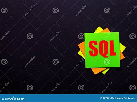 SQL On A Bright Sticker On A Dark Background Copy Space Stock Photo Image Of Hand Horizontal