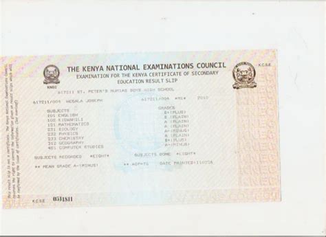 Kcse Result Slip