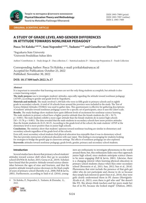 PDF A Study Of Grade Level And Gender Differences In Attitude Towards Nonlinear Pedagogy