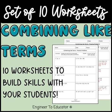 Combining Like Terms Worksheets Unit 5 2 Like And Unlike Terms MR