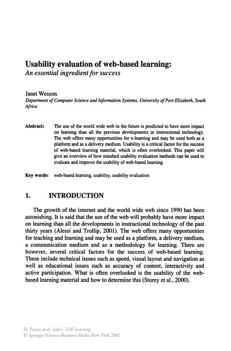 Pdf Usability Evaluation Of Web Based Learning