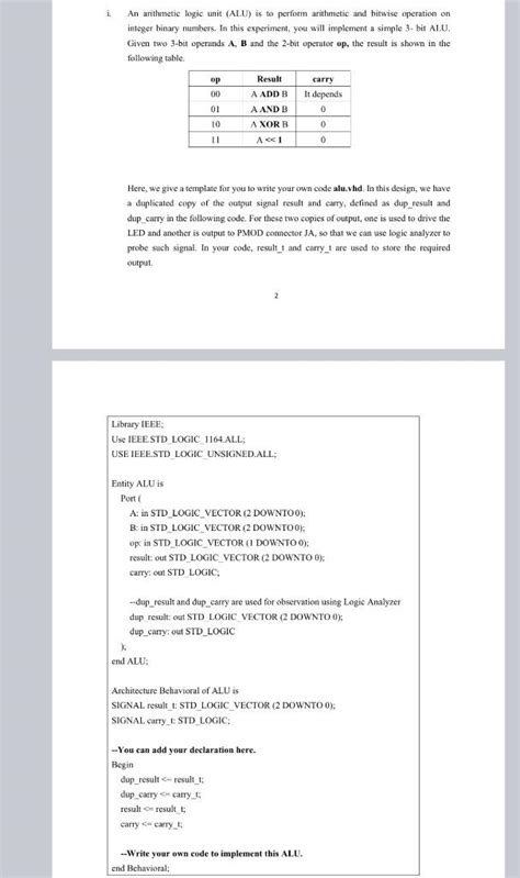 Solved I An Arithmetic Logic Unit ALU Is To Perform Chegg Com