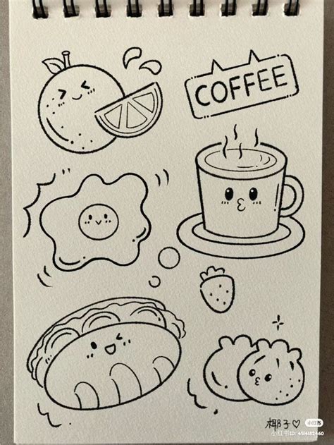 Black And White Food Doodles Cute Doodle Food Illustrations Cute