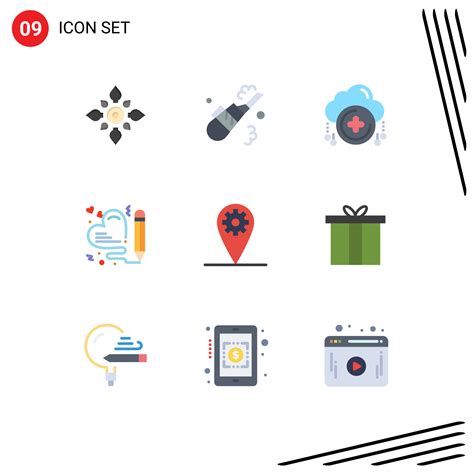 User Interface Pack Of 9 Basic Flat Colors Of Wedding Love Vacuum Heart New Editable Vector