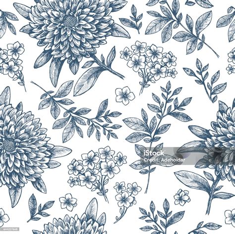 꽃의 완벽 한 패턴입니다 선형 스케치 스타일 꽃의 요소입니다 빈티지 패브릭 디자인입니다 벡터 일러스트 레이 션 일러스트레이션에 대한 스톡 벡터 아트 및 기타 이미지 Istock