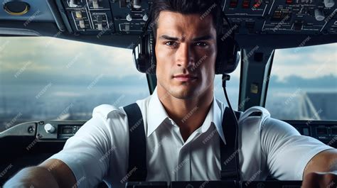 Premium Photo A Pilot In A Cockpit Of A Commercial Airplane