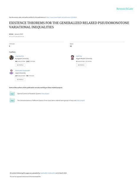 Pdf Existence Theorems For The Generalized Relaxed Pseudomonotone