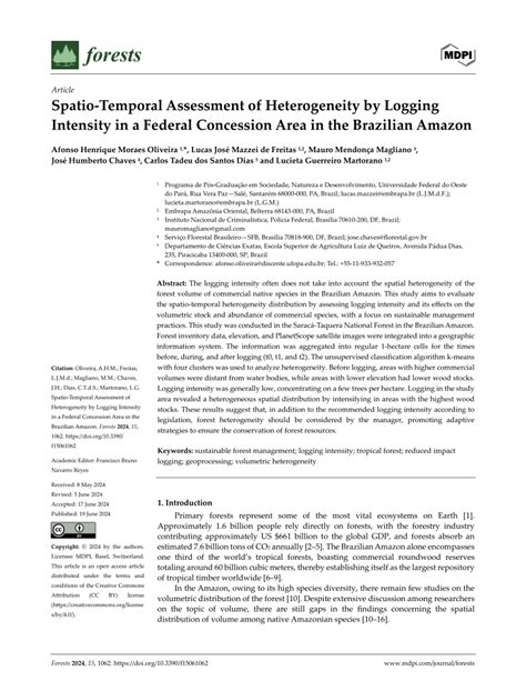 Pdf Spatio Temporal Assessment Of Heterogeneity By Logging Intensity In A Federal Concession