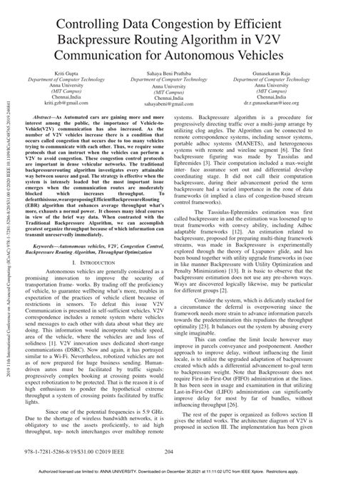 Pdf Controlling Data Congestion By Efficient Backpressure Routing Algorithm In V2v