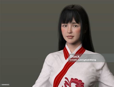 기모노에 아시아 여자 사람은 진짜가 아닙니다 그녀는 3d 렌더링이므로 모델 릴리스가 필요하지 않습니다 3차원 형태에 대한 스톡 사진 및 기타 이미지 Istock