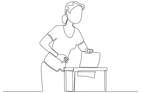 Una Mujer Pone Su Voto En Una Urna Dibujo De Una Línea De Voto Vector