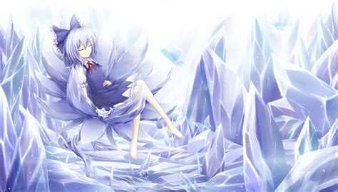 Barefoot Blue Hair Bow Butterfly Cirno Cloudy R Dress Flowers