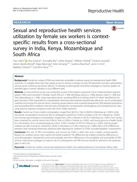 PDF Sexual And Reproductive Health Services Utilization By Female Sex Workers Is Context
