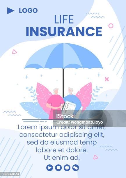 가족 생명 보험 전단지 템플릿 평면 디자인 편집 일러스트 스퀘어 배경 소셜 미디어 또는 인사말 카드 가리기에 대한 스톡 벡터