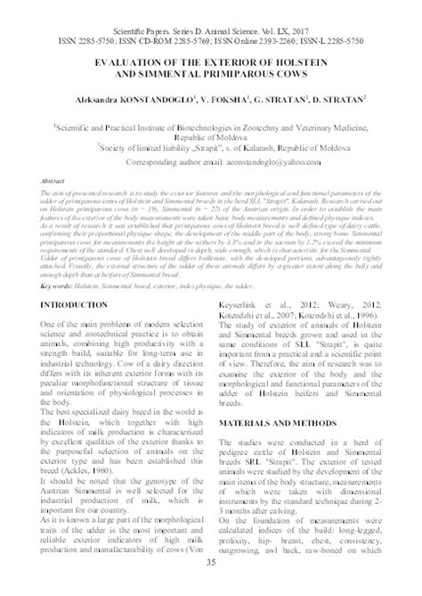 Pdf Evaluation Of The Exterior Of Holstein And Simmental Primiparous Cows