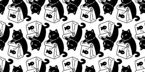 고양이 원활한 패턴 벡터 새끼 고양이 음식 Calico 스카프 고립 만화 타일 벽지 반복 배경 일러스트 디자인 고양이 새끼에