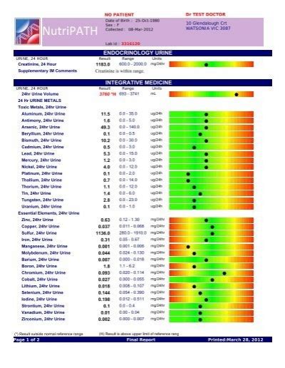 Sample Report Urine Metals Nutripath