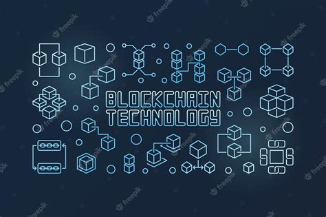 Premium Vector Blockchain Technology Vector Blue Line Horizontal Banner