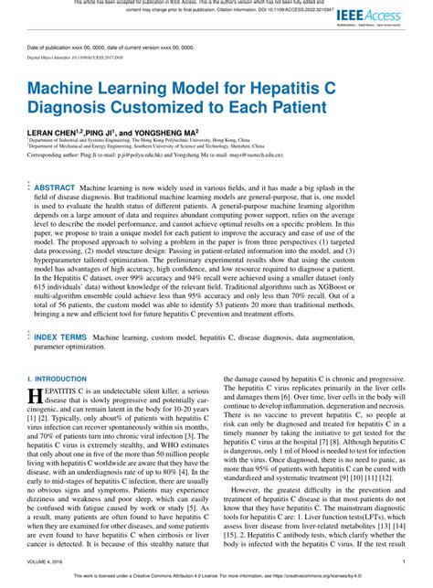 Pdf Machine Learning Model For Hepatitis C Diagnosis Customized To