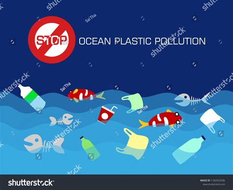 Stop Ocean Plastic Pollution Concept Vector Vector De Stock Libre De