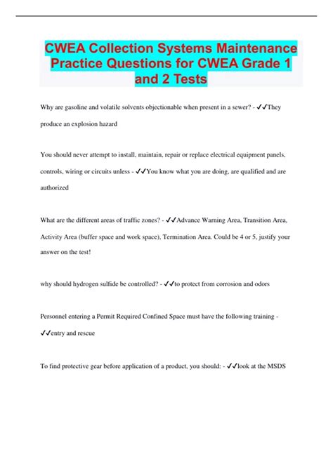 CWEA Collection Systems Maintenance Practice Questions For CWEA Grade And Tests Questions