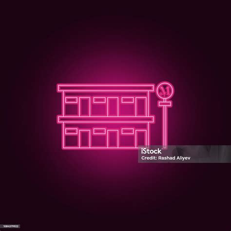 길가의 모텔 아이콘입니다 네온 스타일 아이콘에 호텔의 요소입니다 정보 그래픽 모바일 응용 프로그램 웹 디자인 웹 사이트에 대 한 간단한 아이콘 도로 옆에 대한 스톡 벡터