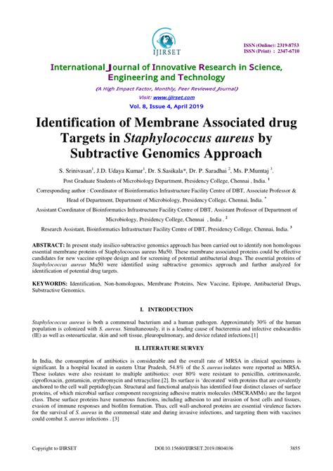 Pdf Identification Of Membrane Associated Drug Targets In Staphylococcus Aureus By Subtractive