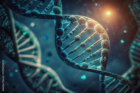Concept Of Human Dna Details View Under The Microscope Blue Helix Background Close Up Macro