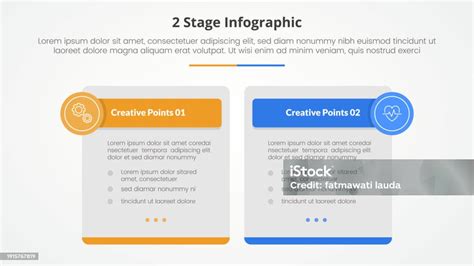 비교를 위한 2 포인트 무대 템플릿 반대 인포 그래픽 개념 슬라이드 프리젠 테이션에 큰 상자 테이블과 평면 스타일의 원형 배지